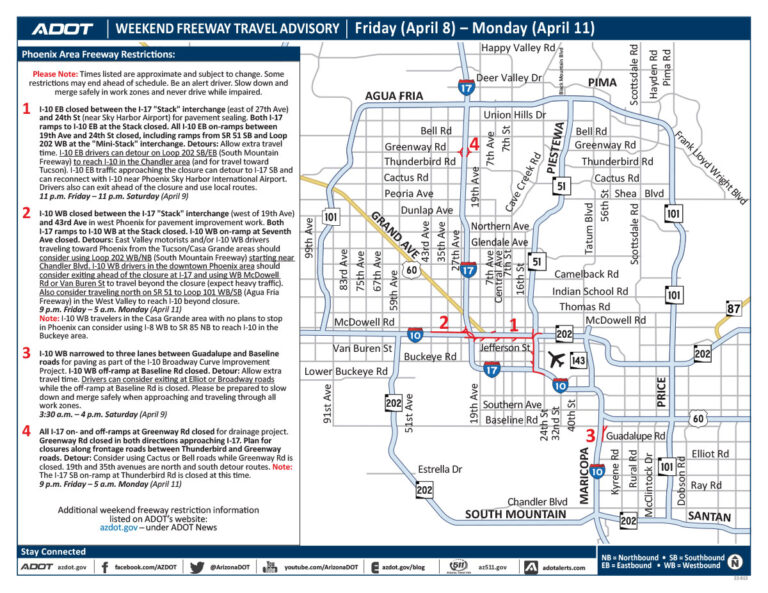 Scheduled closures or restrictions along Phoenix-area freeways, April 8 ...