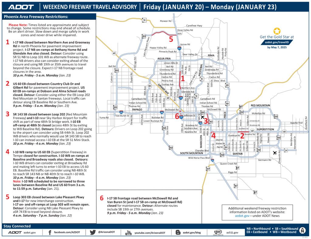 Weekend Phoenix area freeway closures, Jan. 20–23 | North Central News
