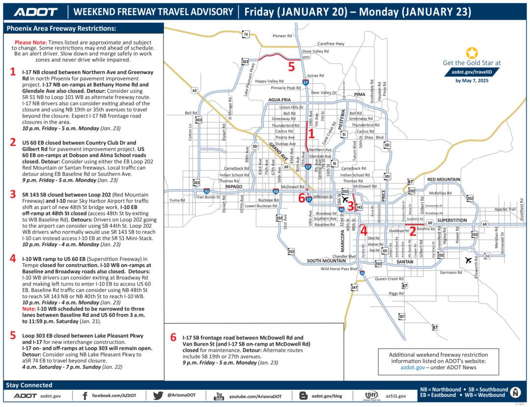 Weekend Phoenix area freeway closures, Jan. 20–23 | North Central News